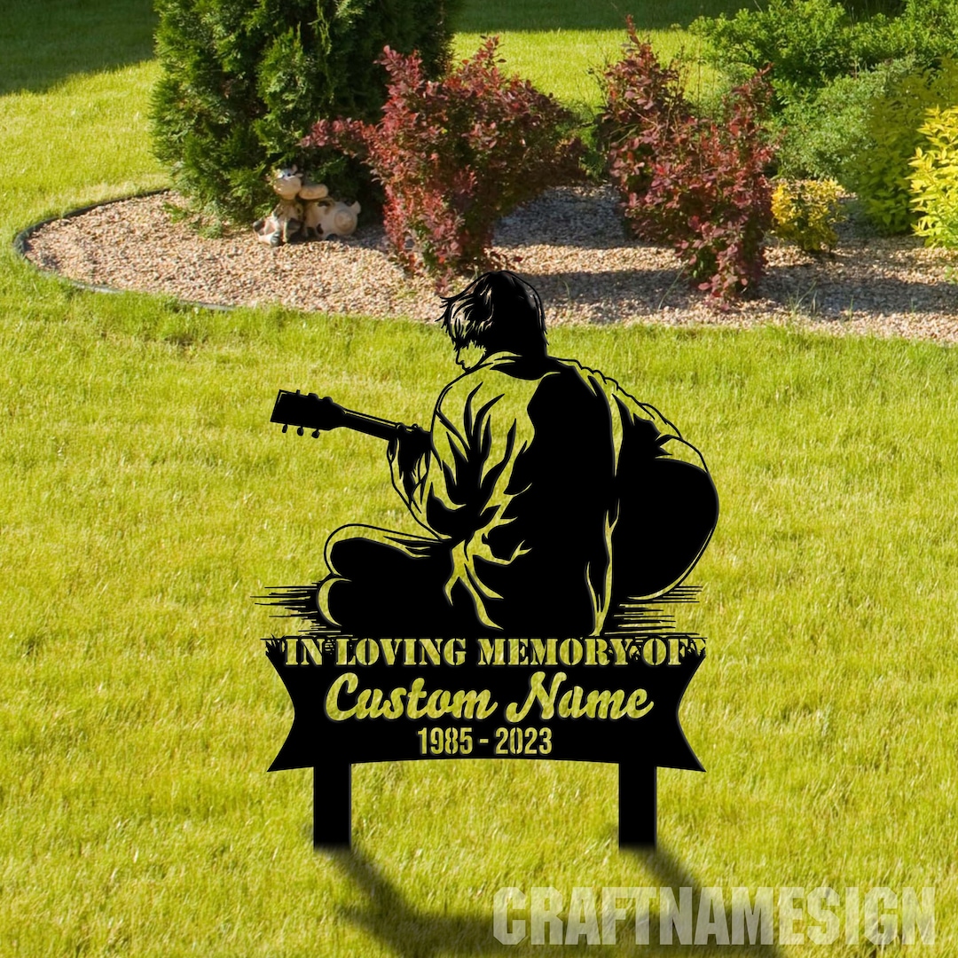 Custom Man Playing Guitar Guitarist Musician Memorial Stake, Memorial ...