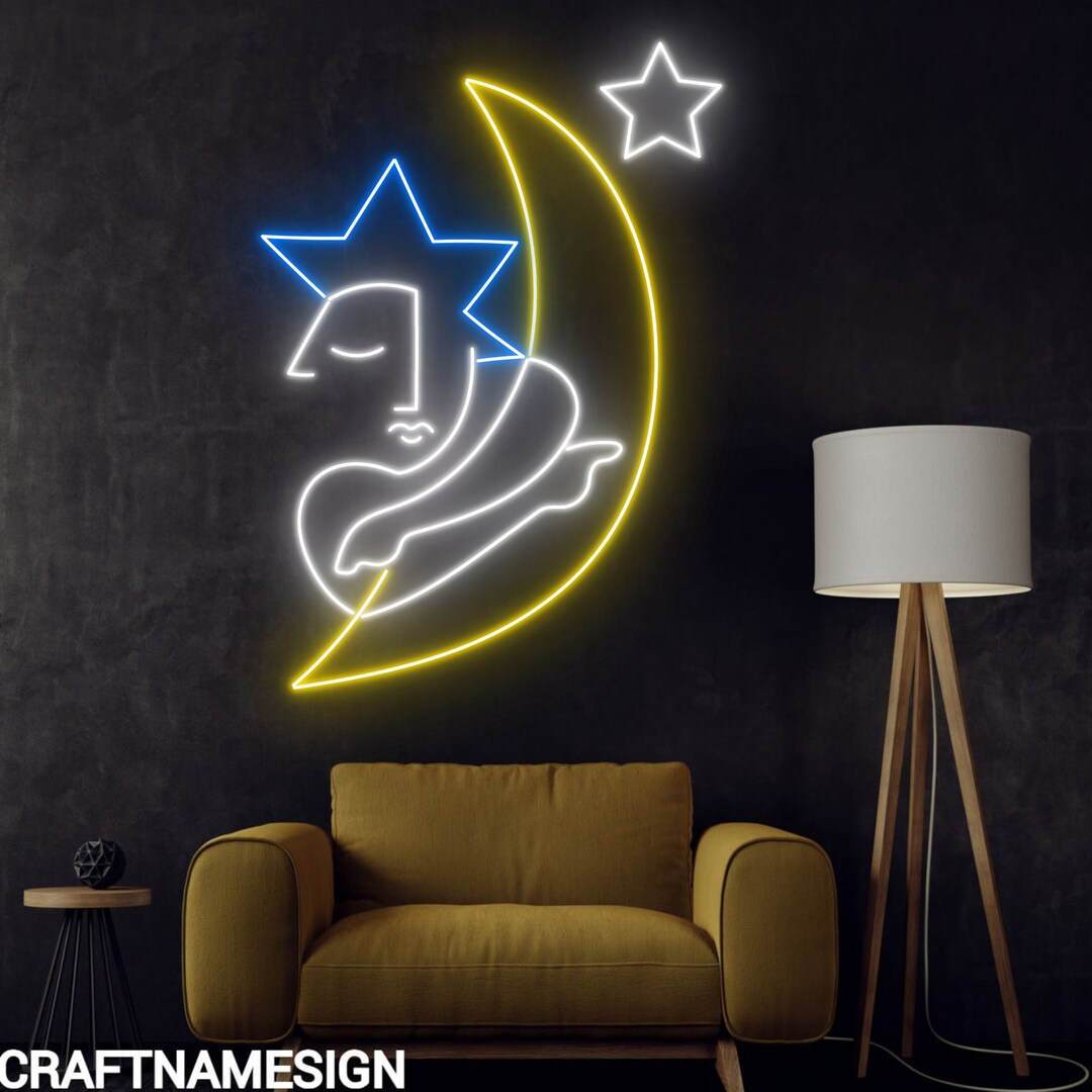Abstract Girl Moon Neon Sign, Abstract Face Led Sign, Custom Neon Sign ...