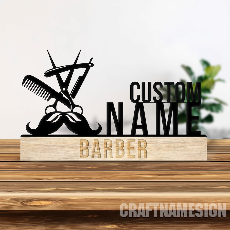 Custom Hairdresser Desk Name Plate, Barber Shop Metal Nameplate for ...
