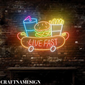 Live Fast Neon Sign, Fast Food Led Sign, Custom Neon Sign, Burger ...