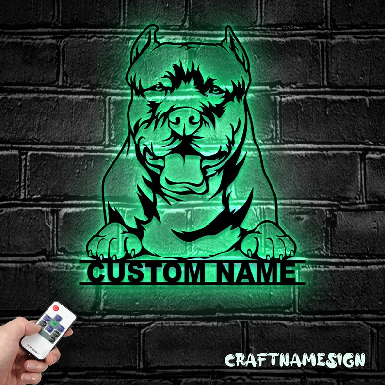 Custom Pitbull Metal Wall Art LED Light Personalized Dog - Etsy