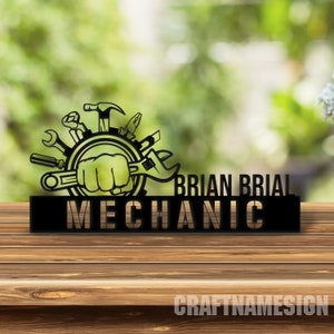 Custom Wooden Mechanic Desk Name Plate, Garage Mechanical Engineer ...