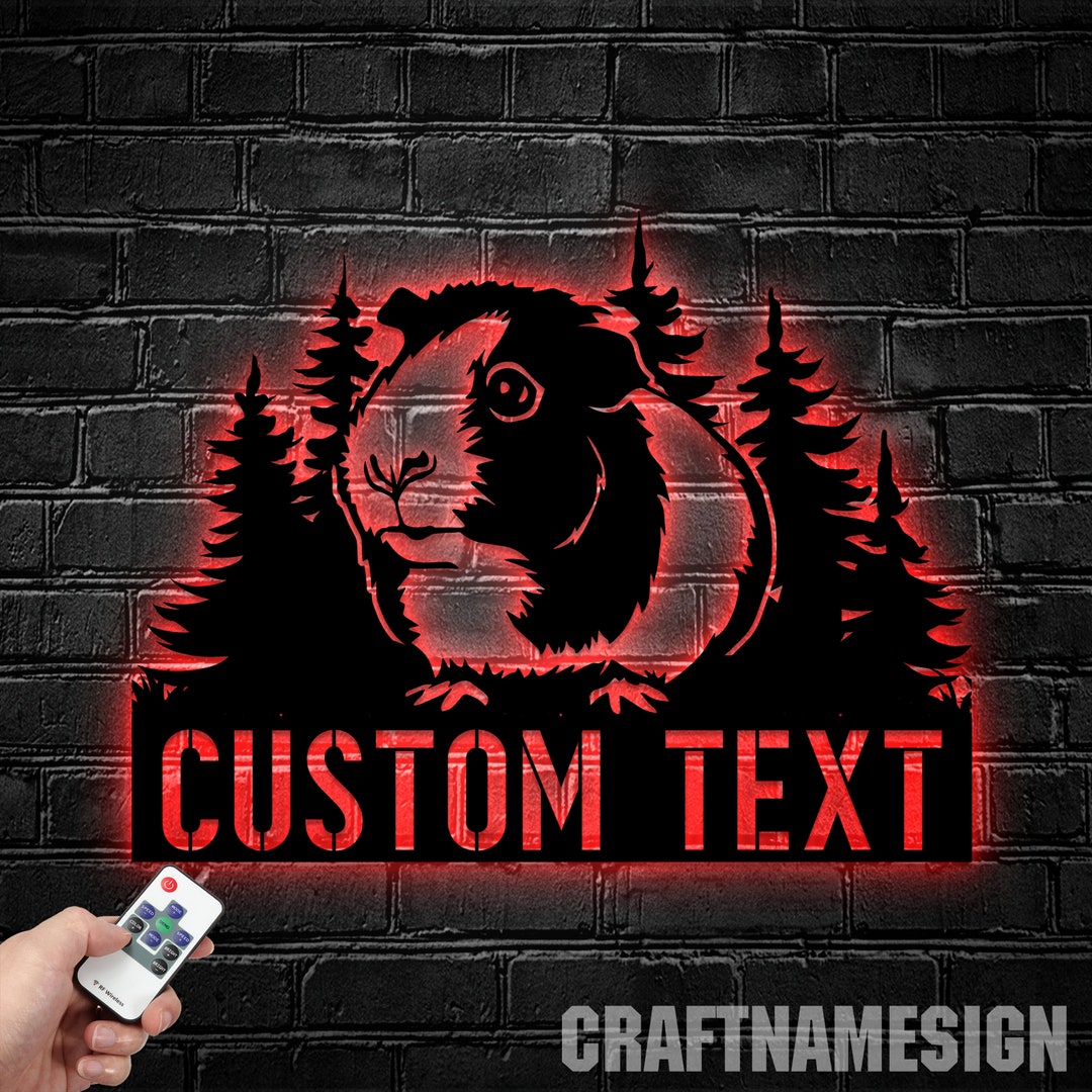 Personalized Guinea Pig Metal Wall Art LED Light, Custom Guinea Pig ...