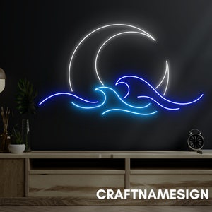 Moon Wave Ocean Neon Sign, Moon Wave Led Sign, Custom Neon Sign, Bar ...