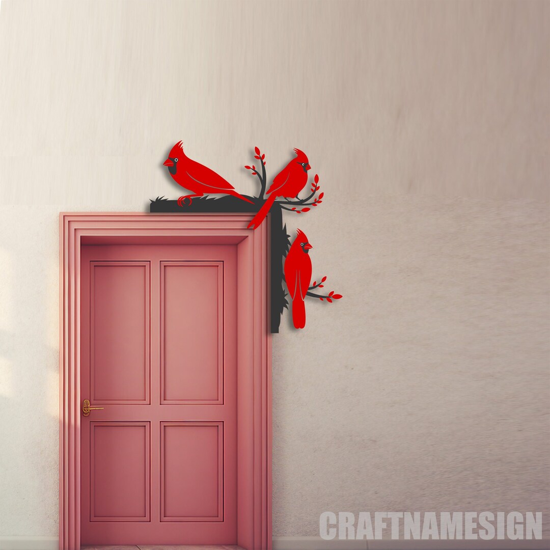Red Cardinal Bird Door Corner Colorful Metal Wall Art, Cardinal Door ...