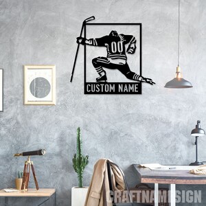 Personalized Girl Hockey Metal Sign, LED Hockey Stick Metal Wall Art ...