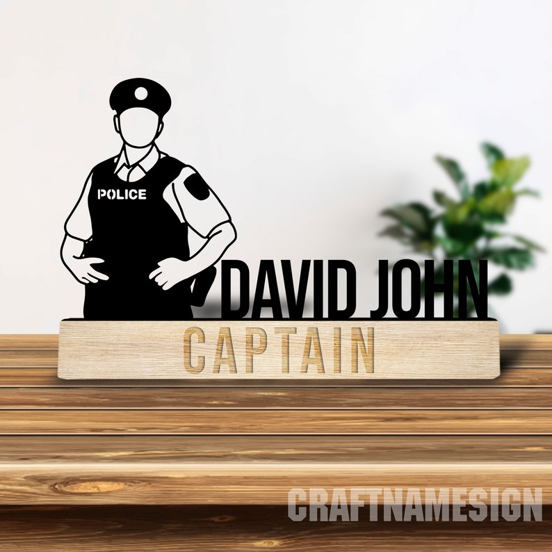 Custom Wooden Police Desk Name Plate, Law Enforcement Metal Nameplate ...