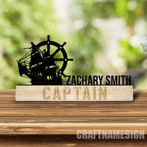 Custom Wooden Pirate Ship Captain Wheel Desk Name Plate, Metal ...