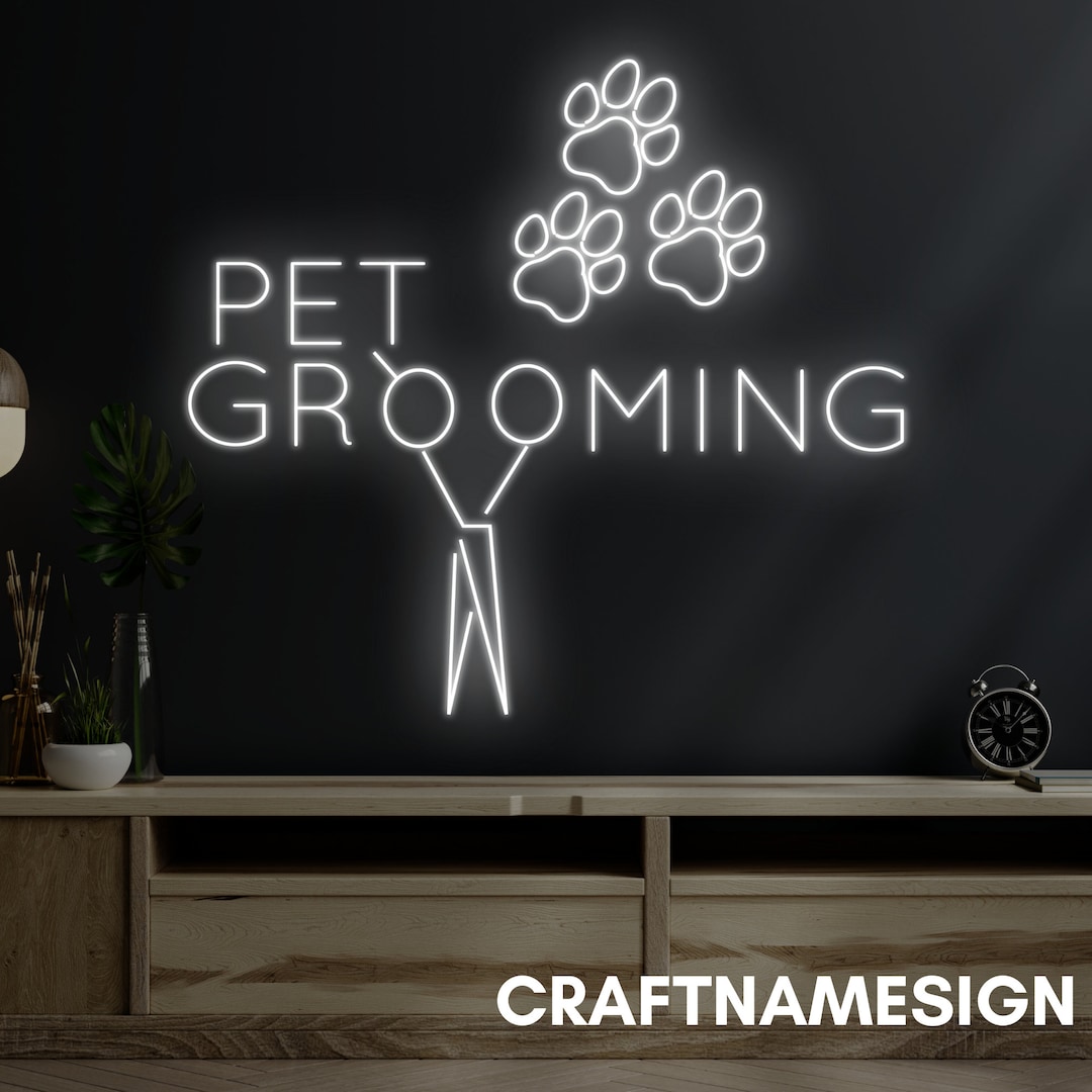 Pet Grooming Neon Sign, Pet Paw Grooming Led Sign, Custom Neon Sign ...