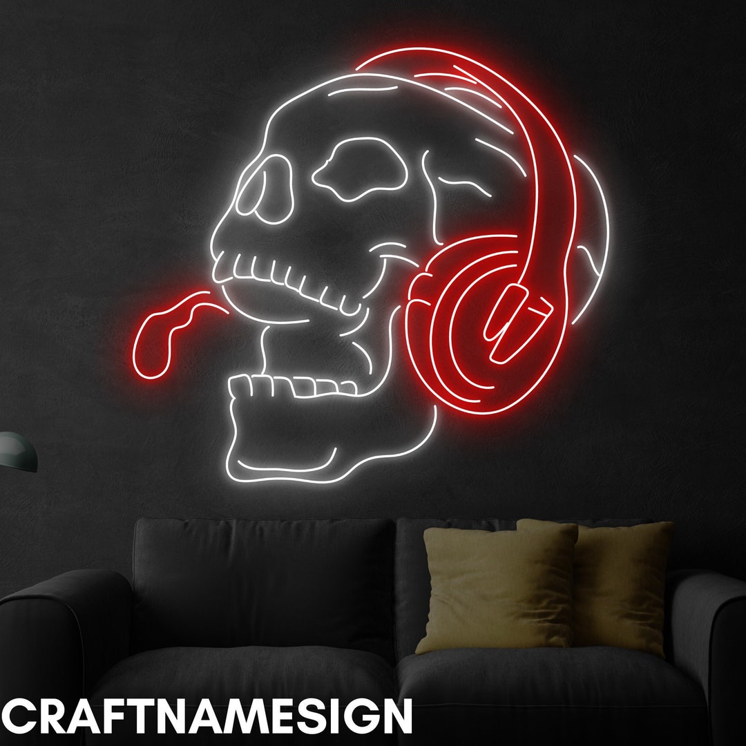 Skull Headphone Neon Sign, Skull Headphone Led Sign, Custom Neon Sign ...