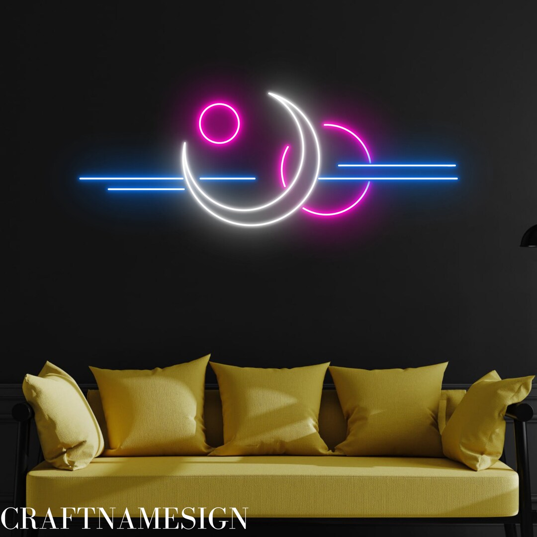 Crescent Moon Neon Sign, Planet Moon Led Sign, Custom Neon Sign ...