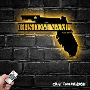 Custom Florida Map Metal Wall Art LED Lights Personalized Florida State ...