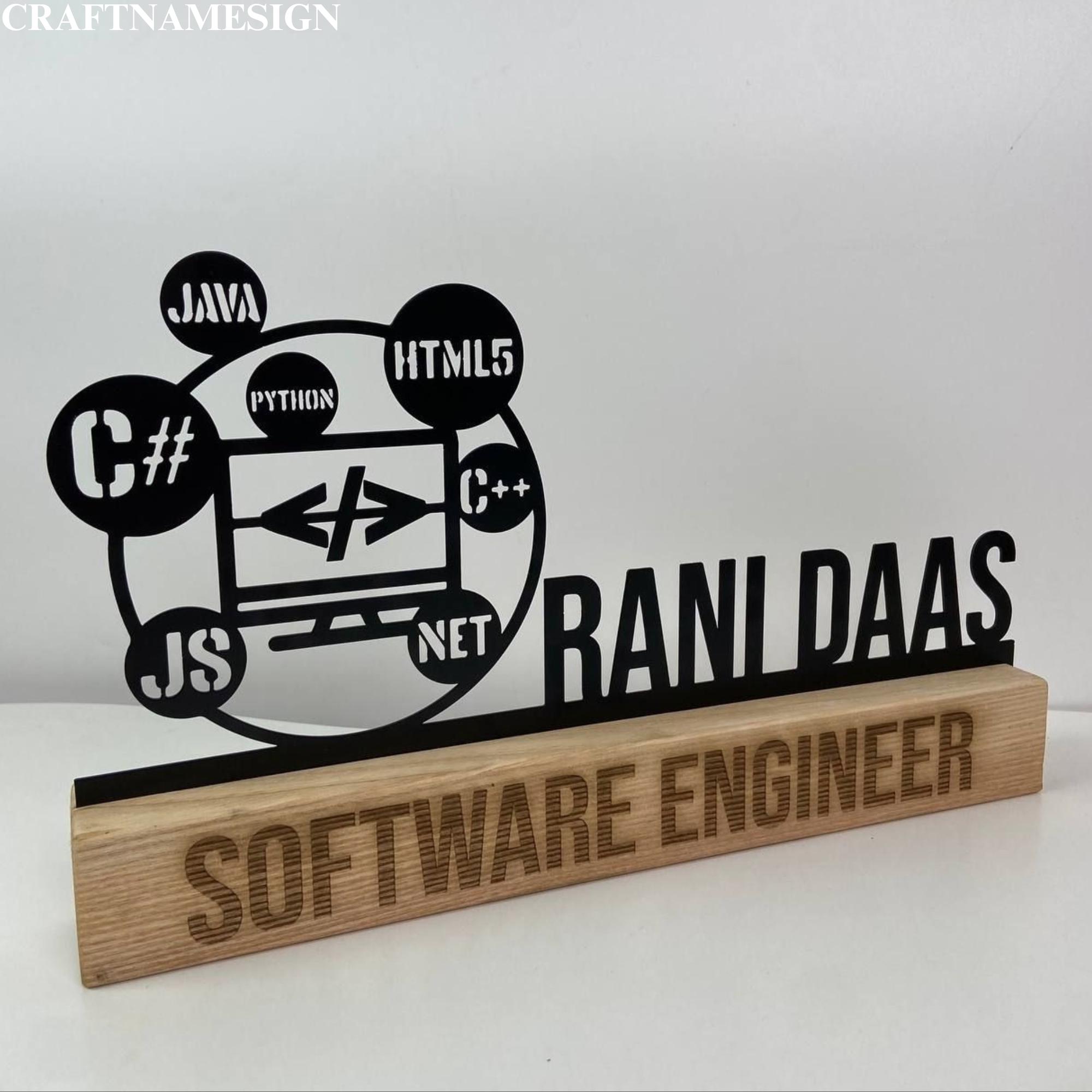 Custom Software Engineer Wooden Desk Name Plate, Developer Metal ...