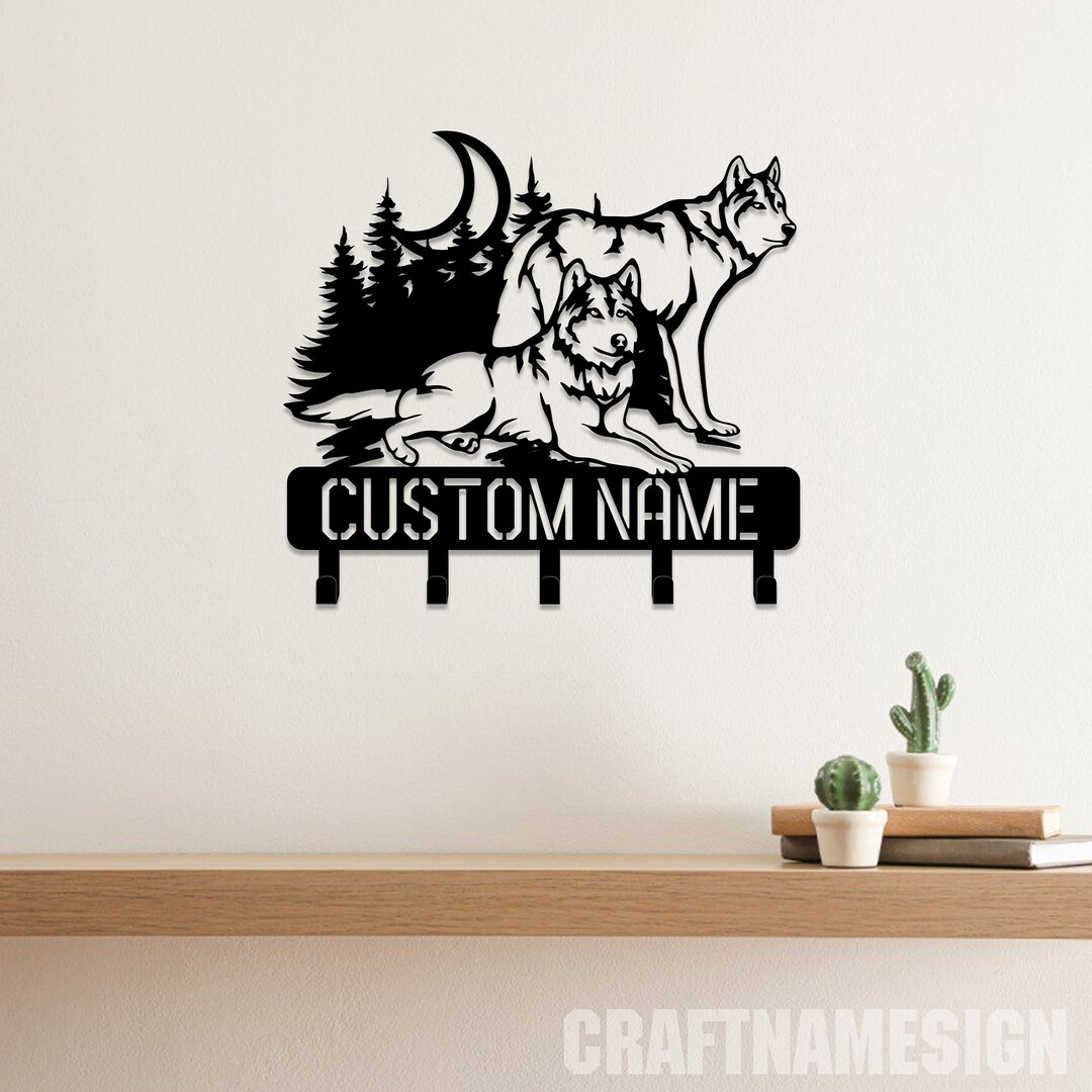 Custom Wolf Metal Key Holder, Wild Wall Hanging Decorative Key Holder ...