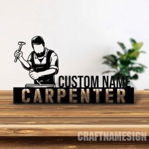 Custom Wooden Carpenter Desk Name Plate, Carpentry Metal Nameplate for ...