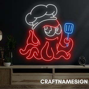 Octopus Chef Neon Sign, Octopus Takoyaki Dumpling Led Sign, Custom Neon ...