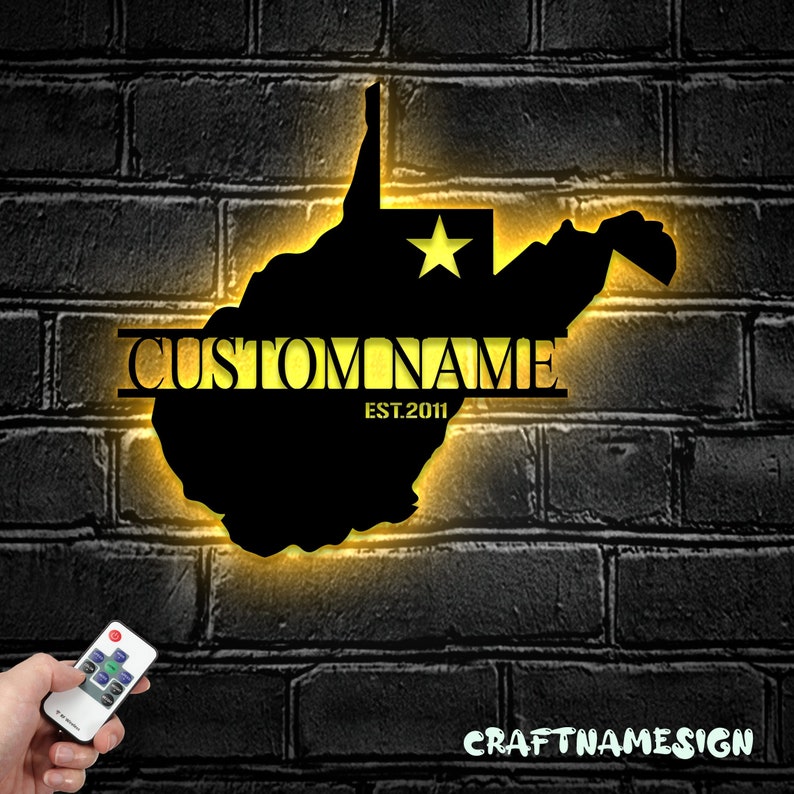 Custom West Virginia Map Metal Wall Art LED Lights Personalized West ...