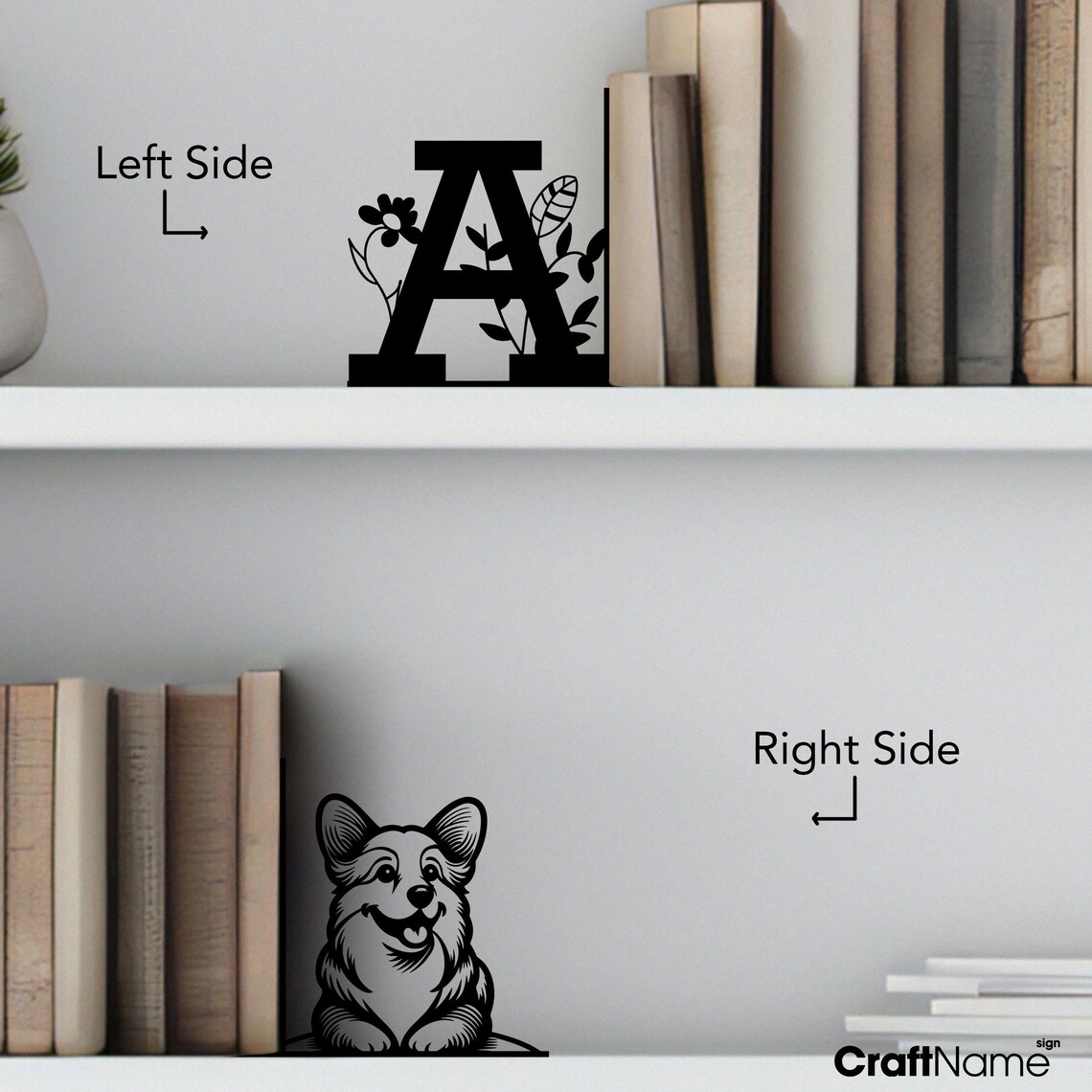 Custom Last Name Corgi Dog Metal Bookend, Personalized Name Book Ends ...