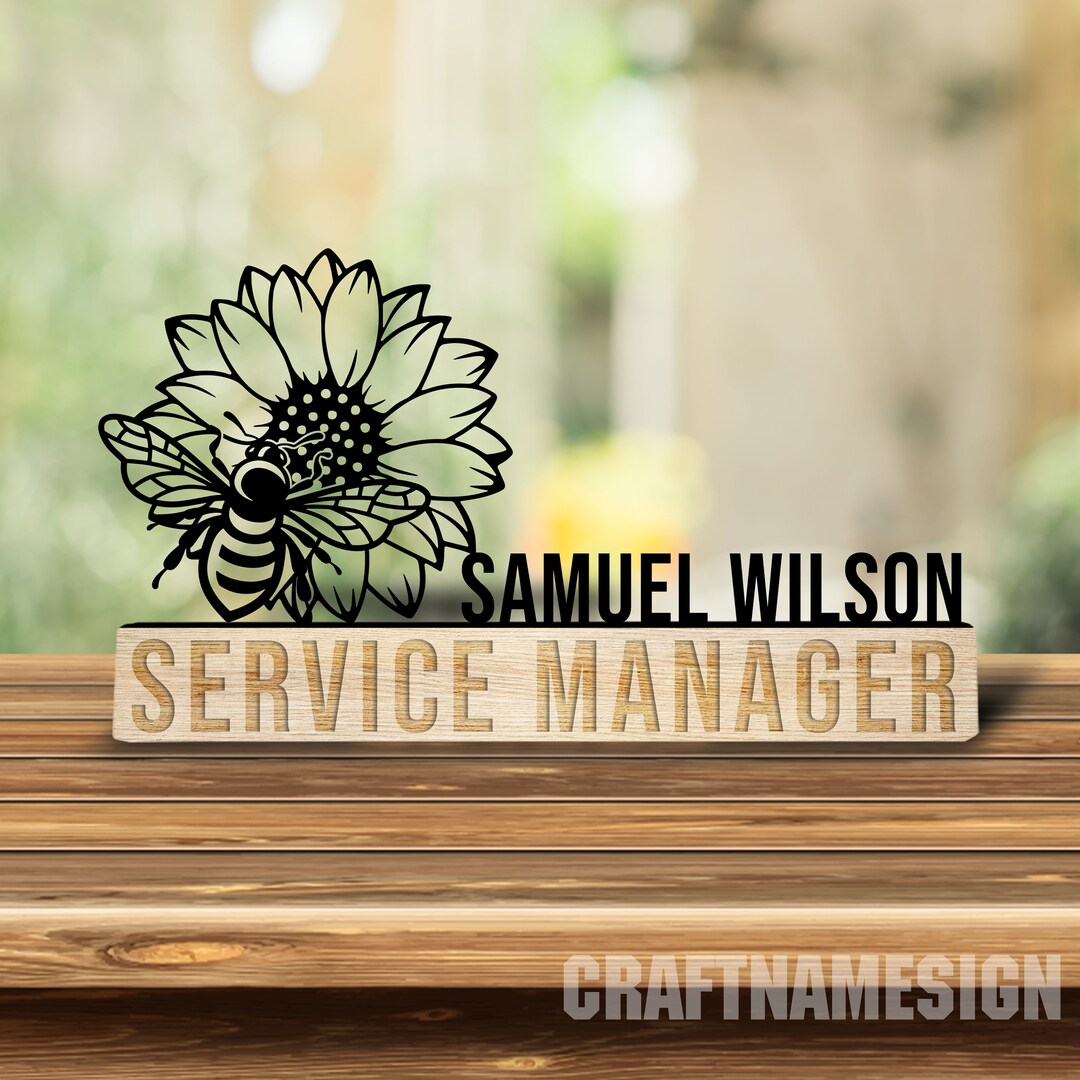 Custom Wooden Bee Lover Desk Desk Name Plate, Honeybee Metal Nameplate ...