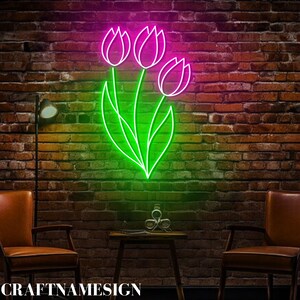 Beautiful Tulip Bouquet Neon Sign, Tulip Flower Led Sign, Custom Neon ...