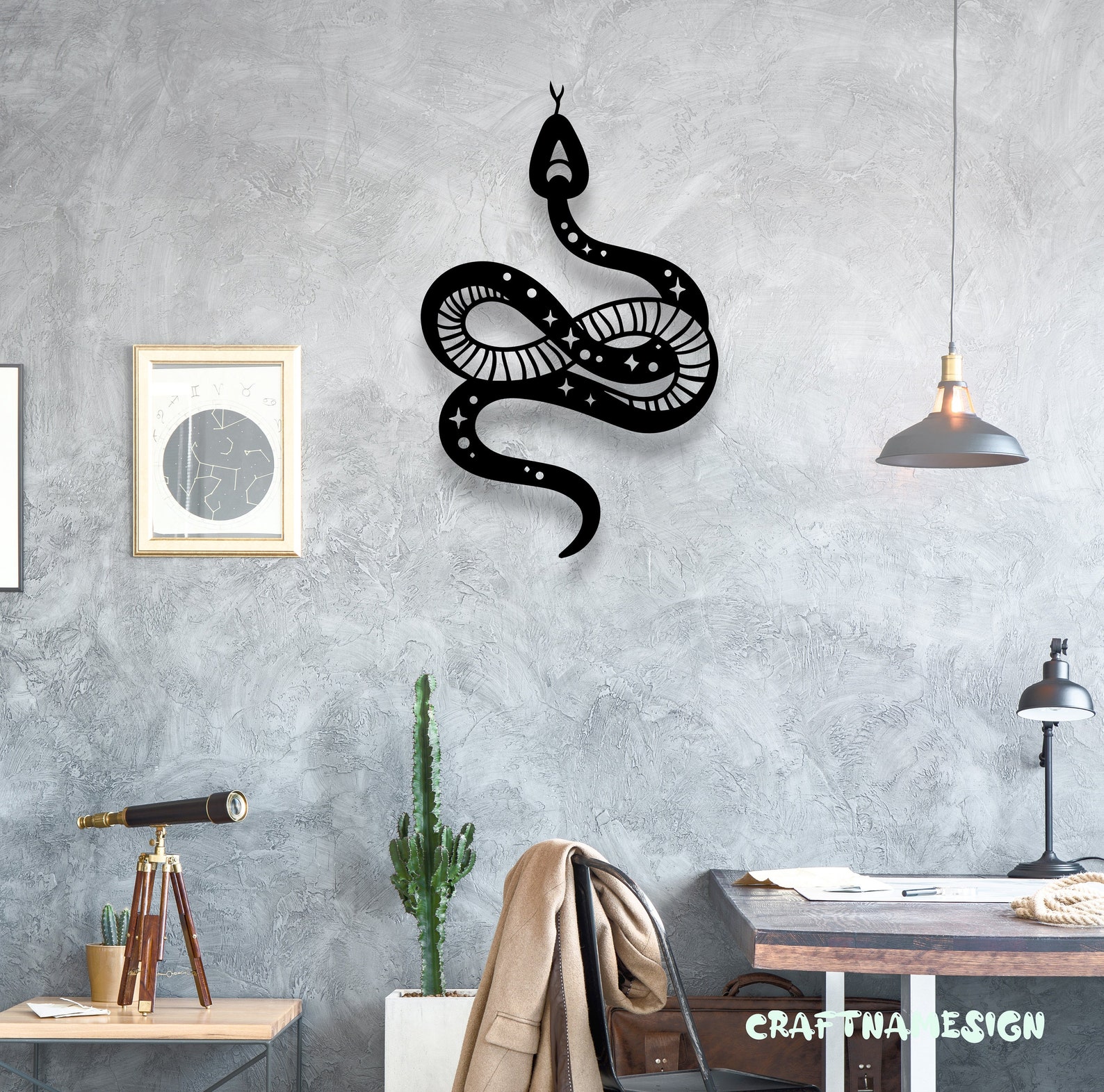 Snake Moon Phase Metal Wall Art With LED Light | Celestial Snake Sign ...
