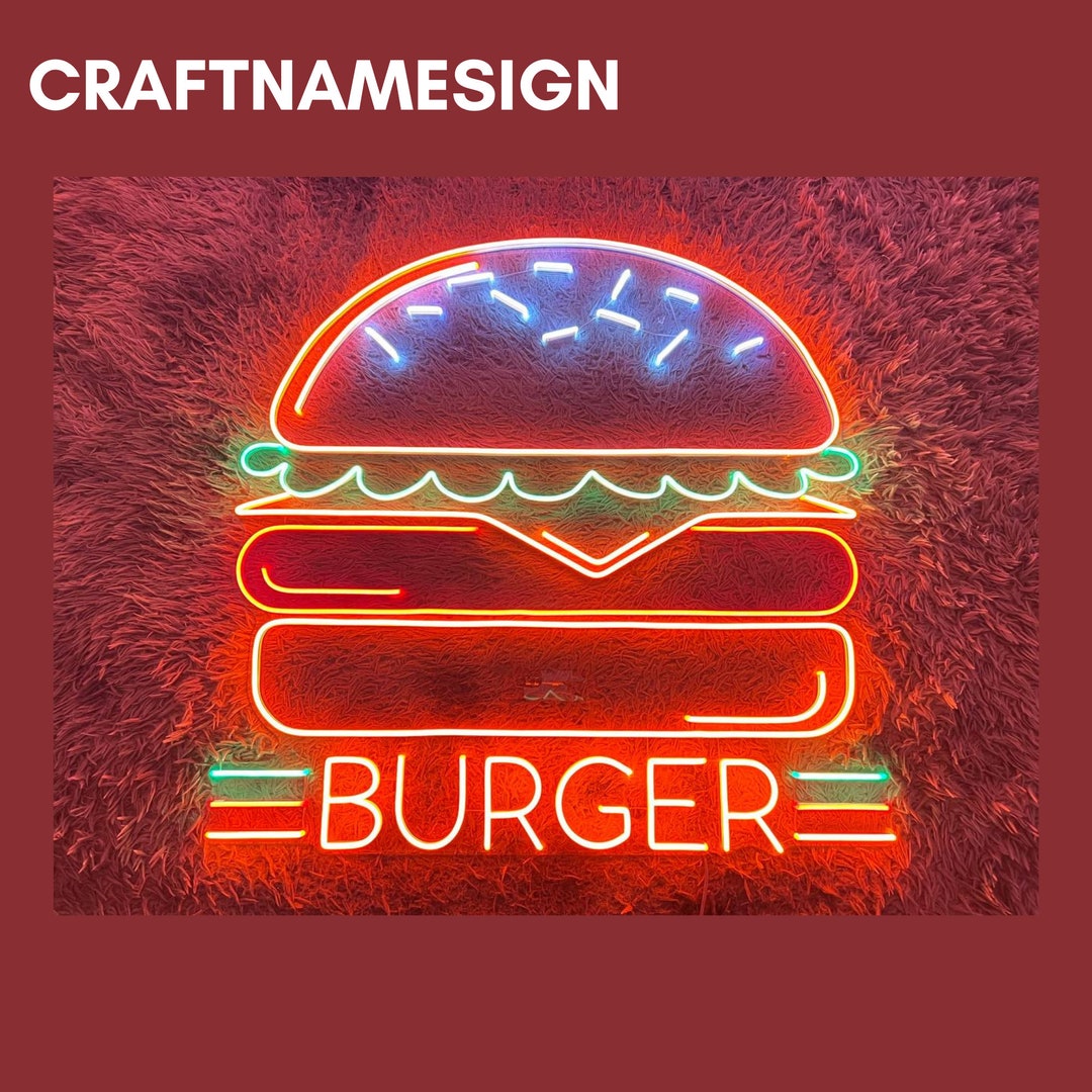 Large Burger Neon Sign, Burger Led Sign, Custom Neon Sign, Fast Food ...
