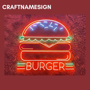Large Burger Neon Sign, Burger Led Sign, Custom Neon Sign, Fast Food ...