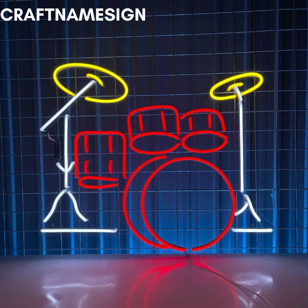 Drum Music Instrument Neon Sign, Drum Band Led Sign, Custom Neon Sign ...