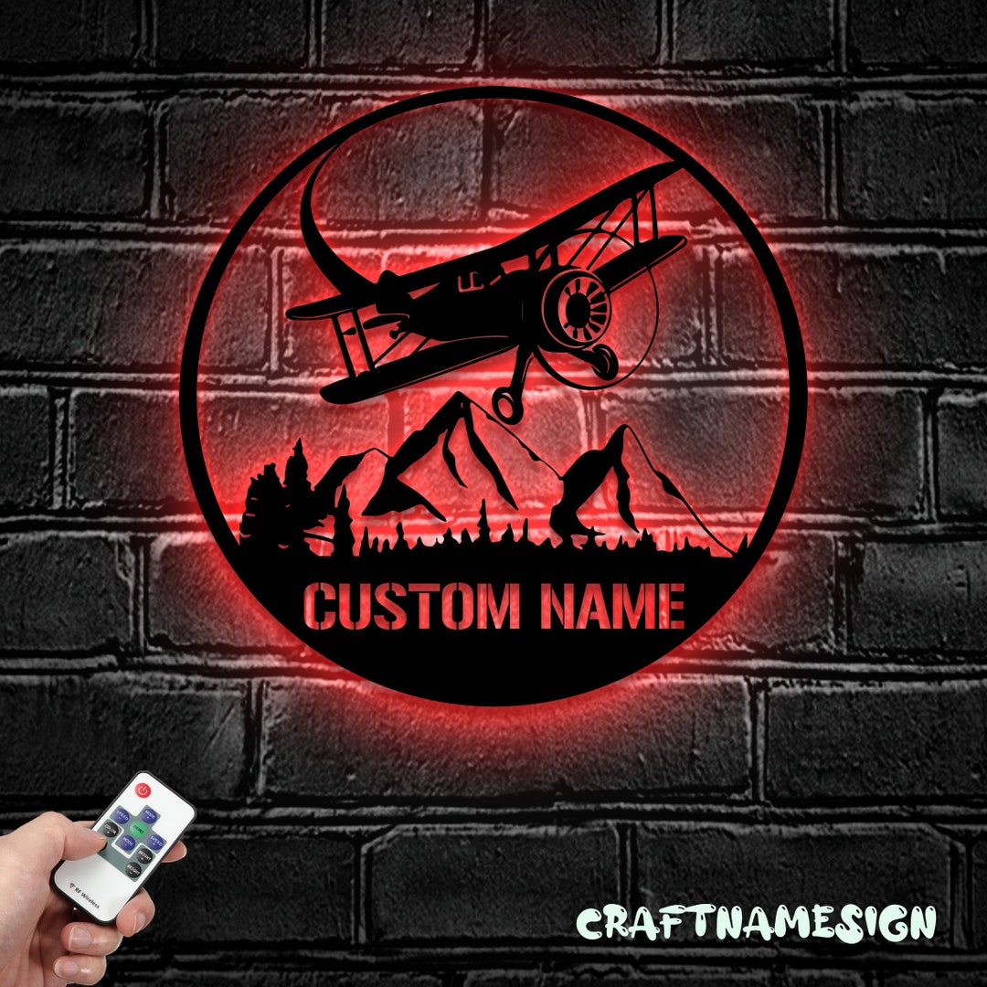 Custom Airplane Metal Wall Art LED Light Personalized Pilot - Etsy