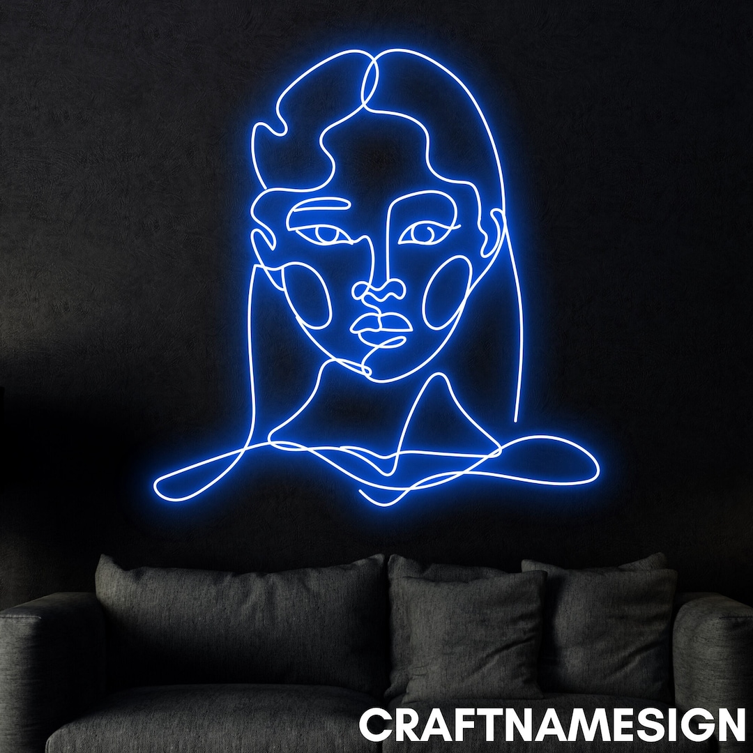 Girl Face Line Neon Sign, Girl Hair Salon Led Sign, Custom Neon Sign ...