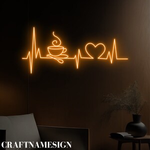 Modern Coffee Heartbeat Neon Light for Coffee Shop Decor, Custom Neon ...