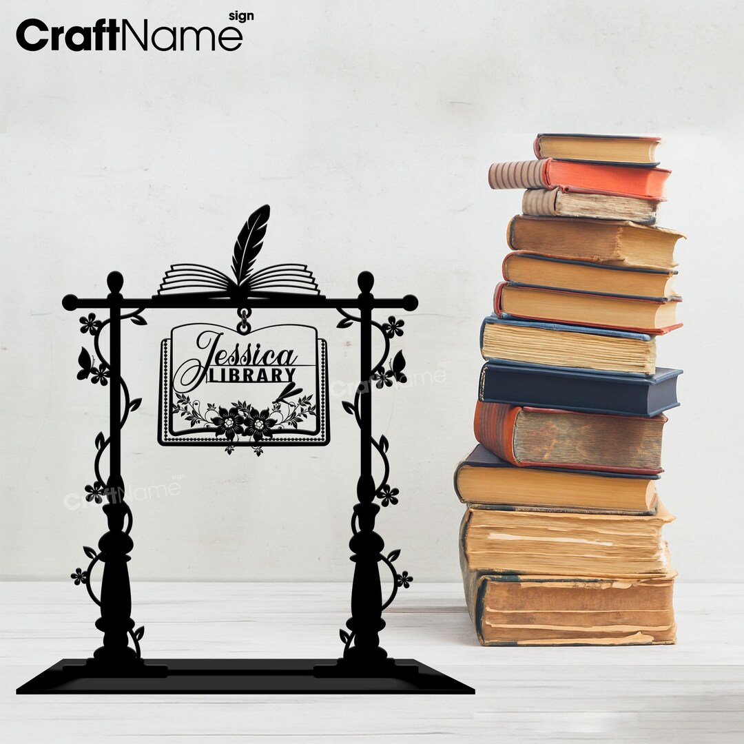 Personalized Library Signpost Metal Sign, Book Nook Decor With Mini ...