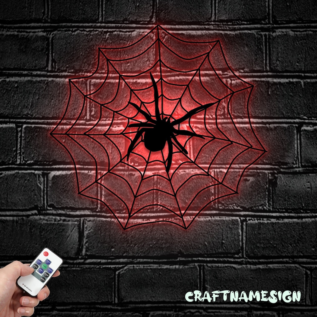 Halloween Spider Metal Wall Art LED Light - Creepy Spider Web Sign ...