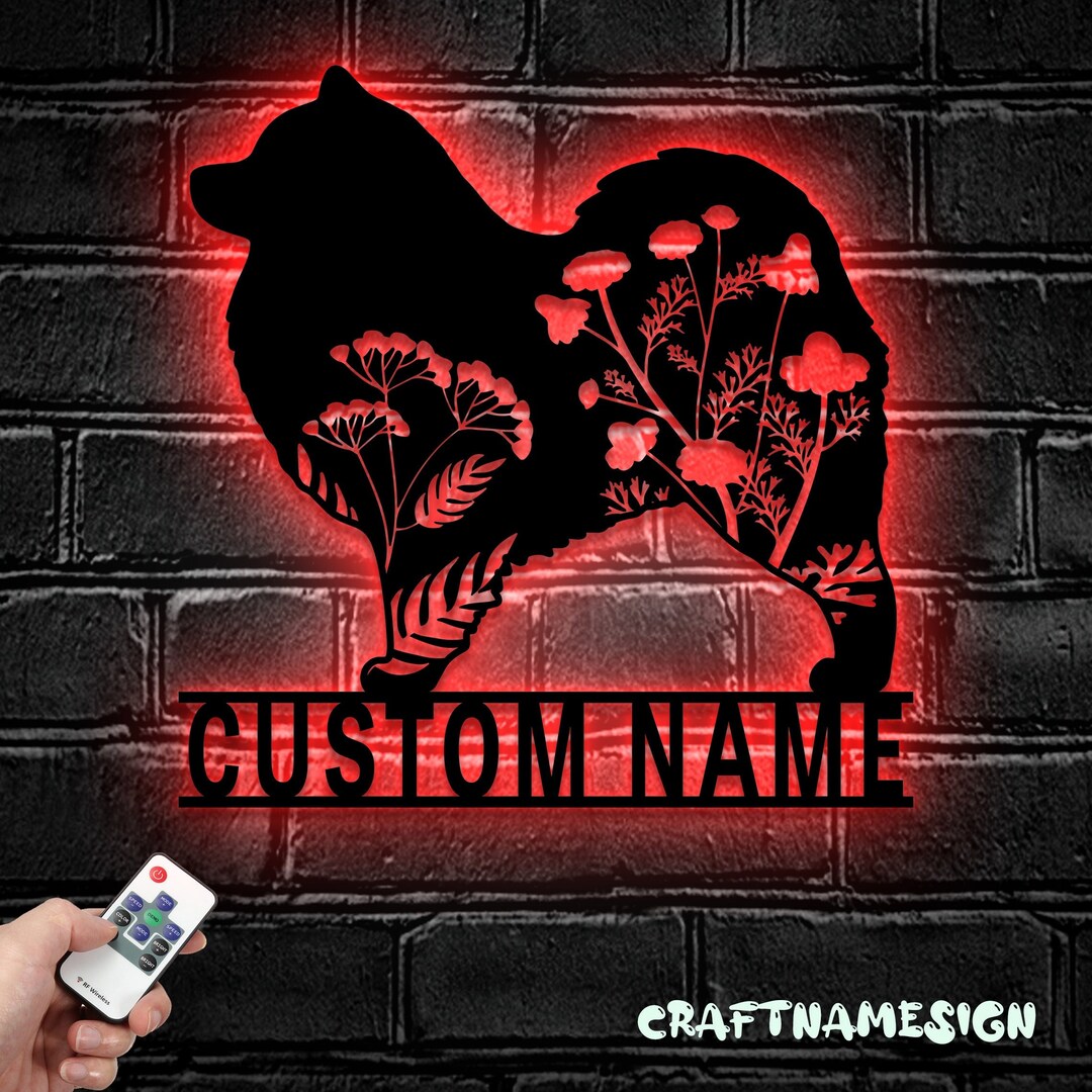 Custom Floral Samoyed Metal Wall Art LED Light - Personalized Flower ...