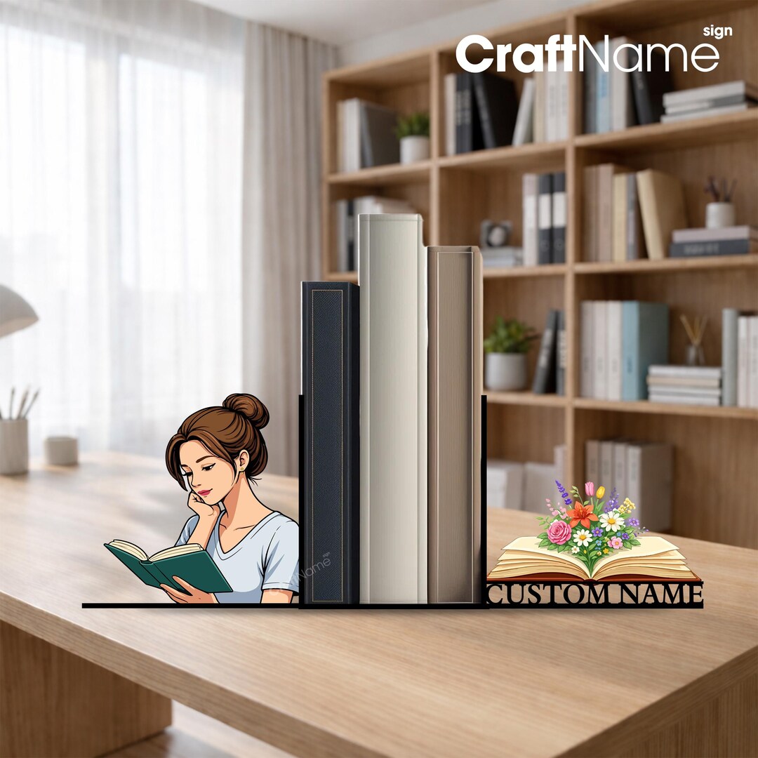 Custom Woman Reading Metal Bookend, Elegant Book Holder for Reading ...