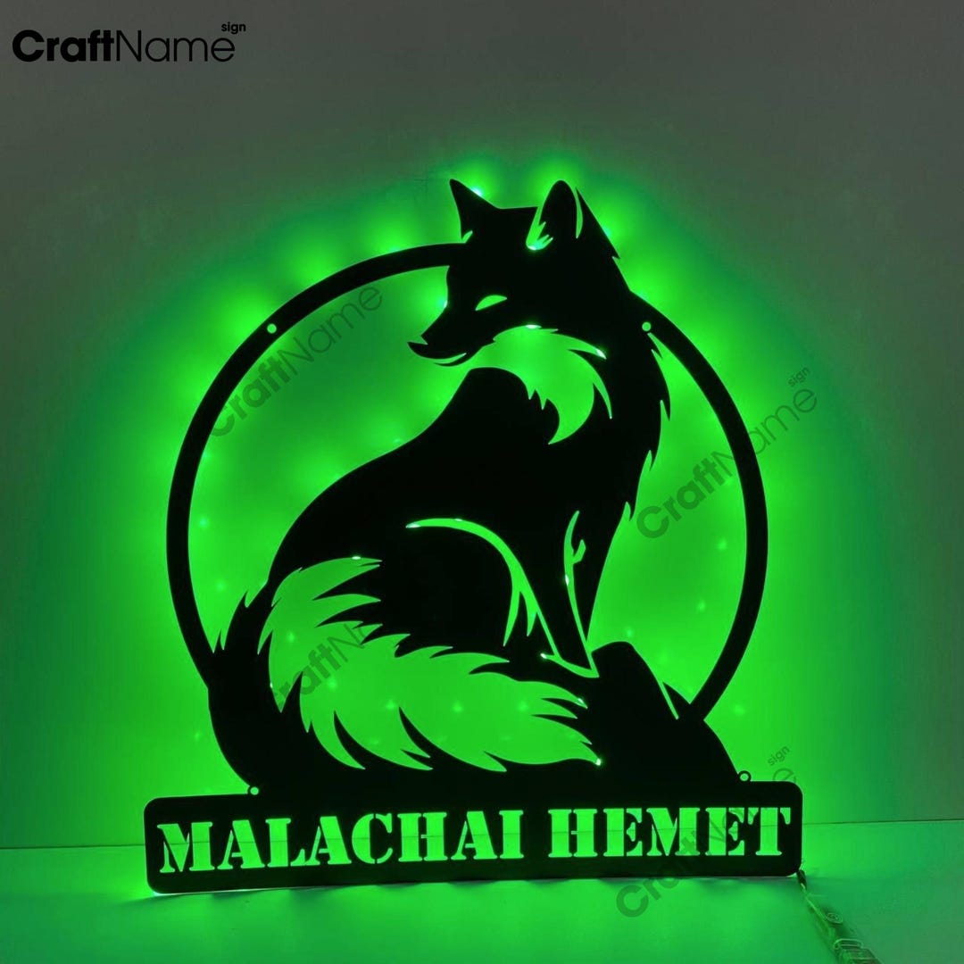 Personalized Fox Metal Sign Wall Art Led Light, Custom Fox Lover Name ...