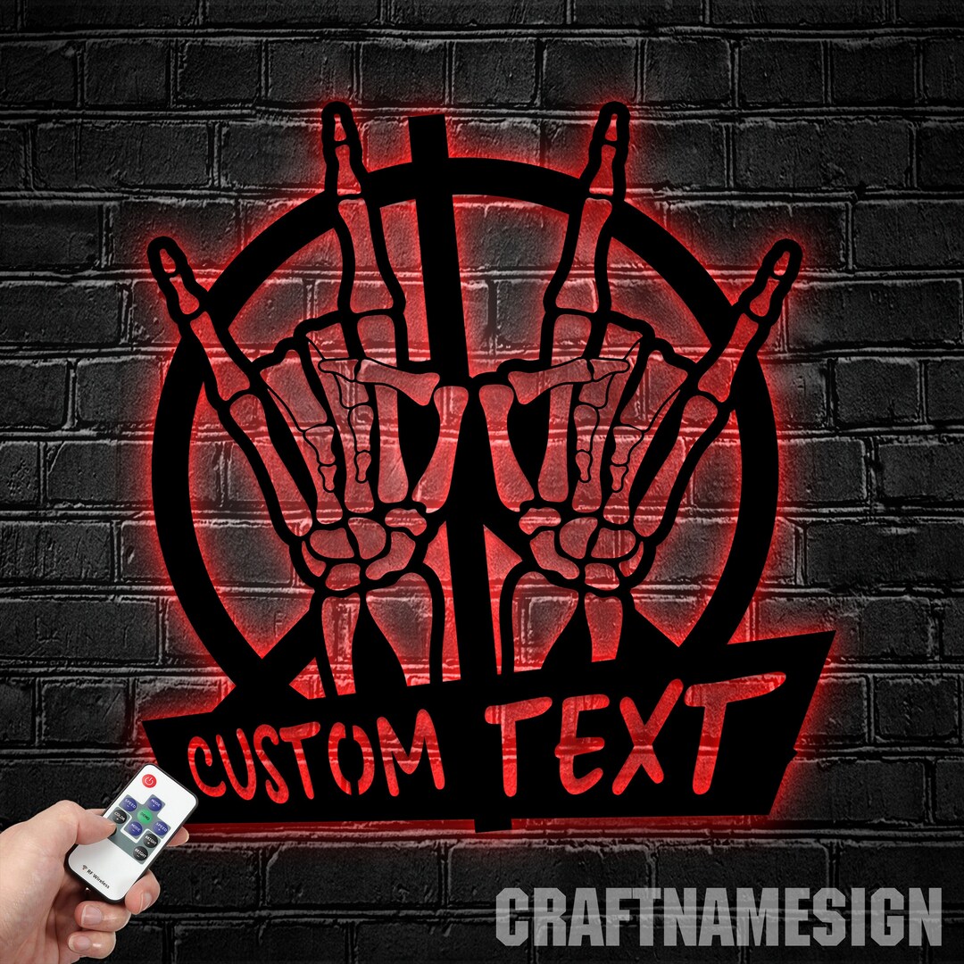 Custom Rock Sign Skeleton Hand Metal Wall Art, Skeleton Hand Wall Decor ...