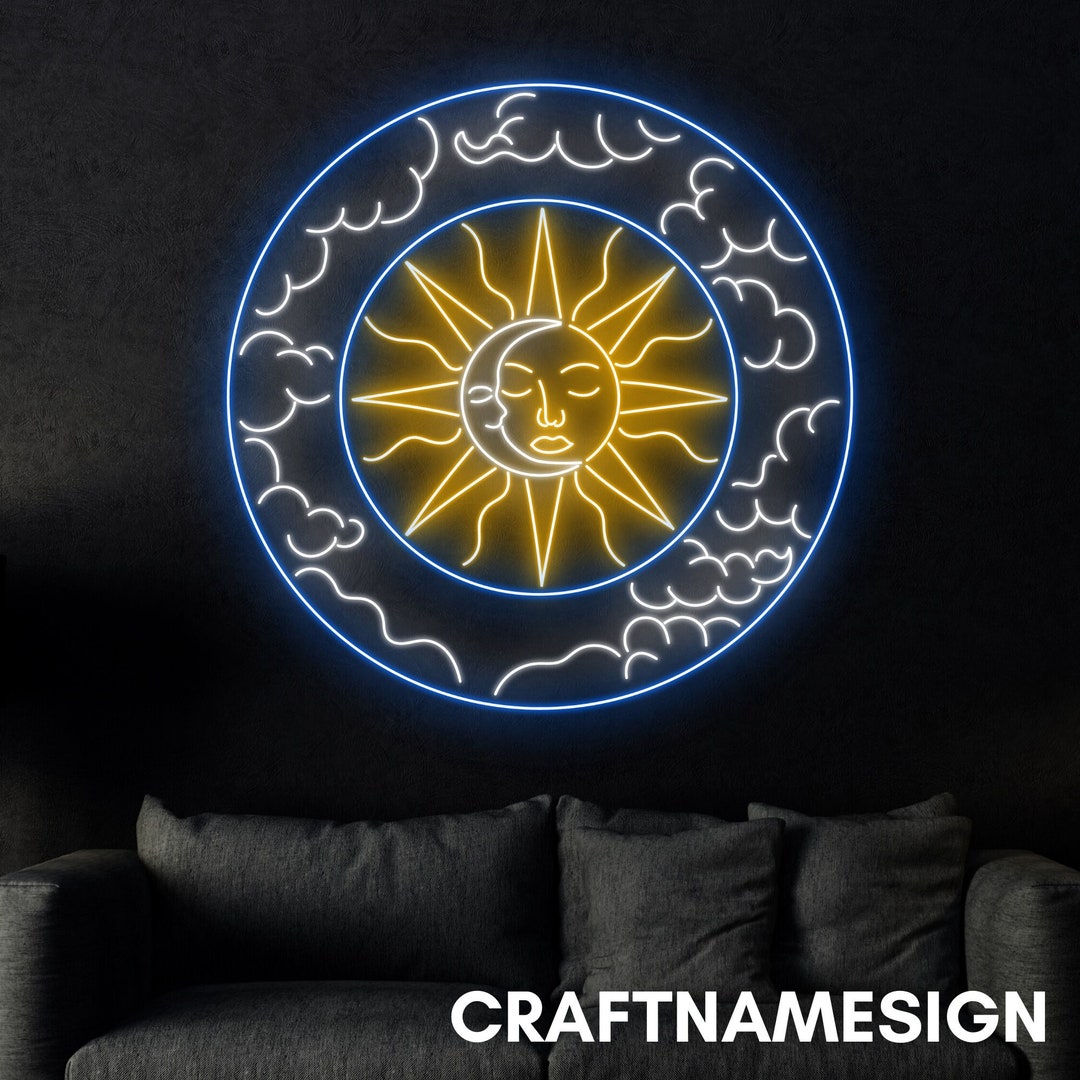 Sun Moon Neon Sign, Sun Moon Salon Led Sign, Custom Neon Sign, Bar Pub ...