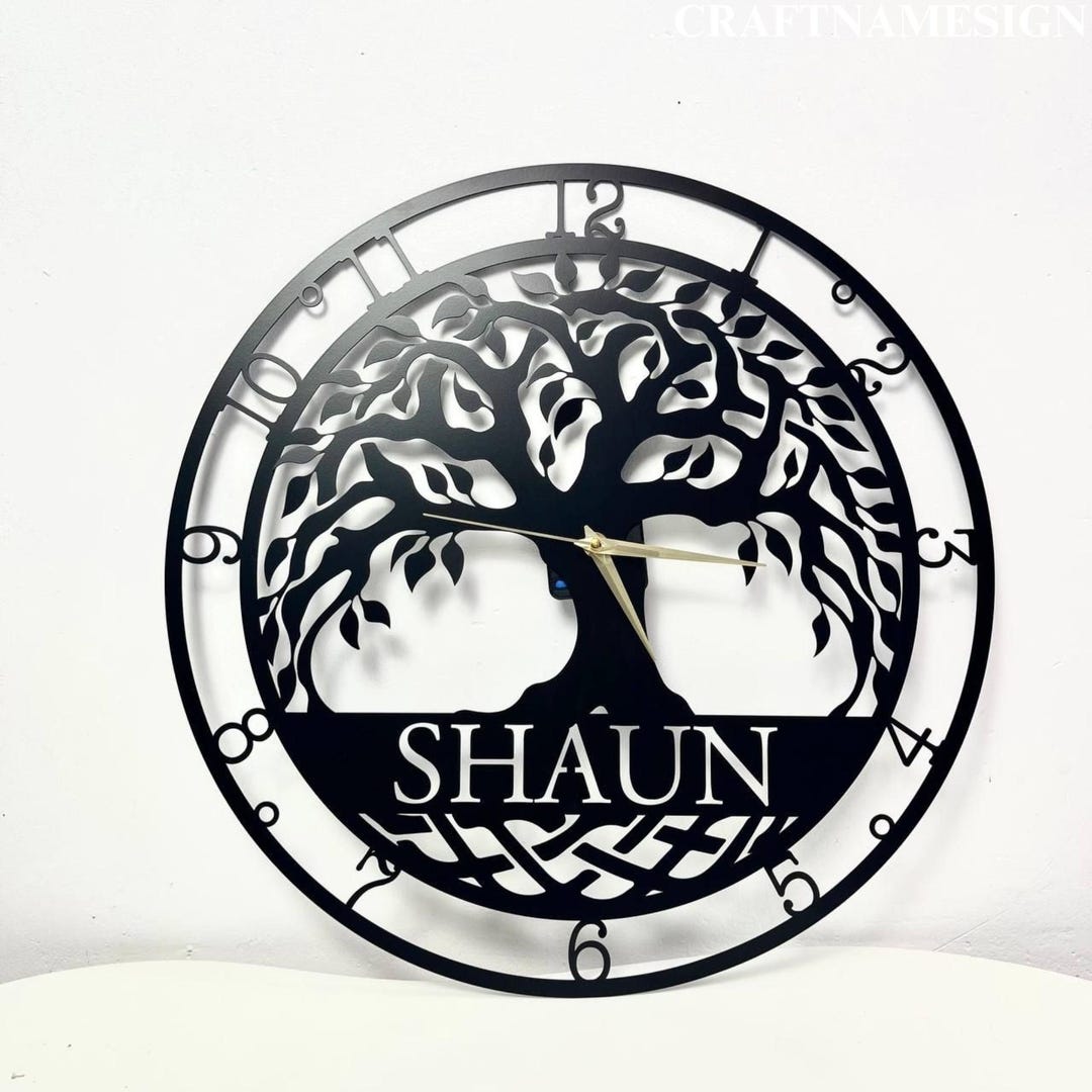 Custom Modern Tree of Life Metal Wall Clock With Latin Numerals, Wall ...