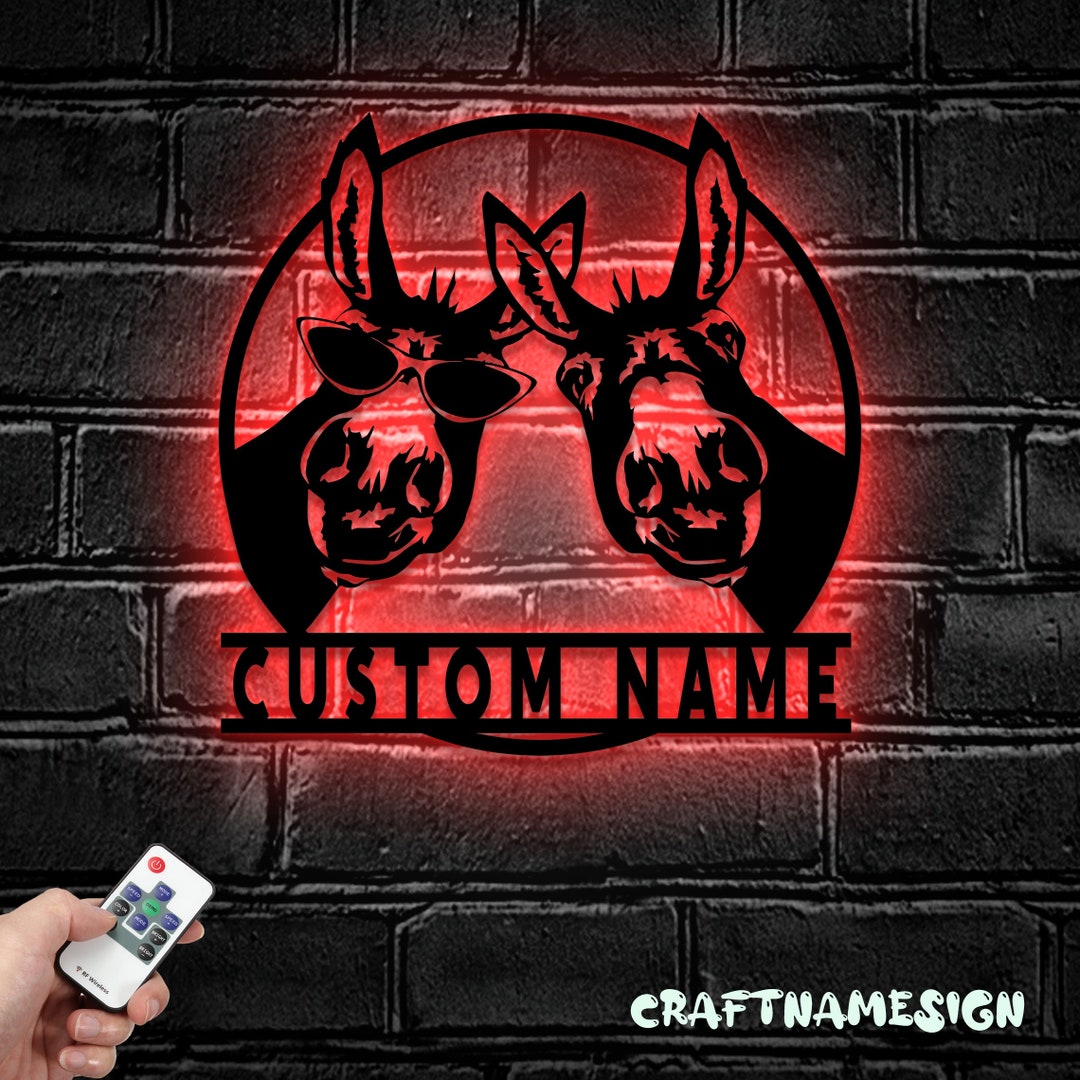 Custom Funny Two Donkey Farmhouse Metal Wall Art LED Light ...