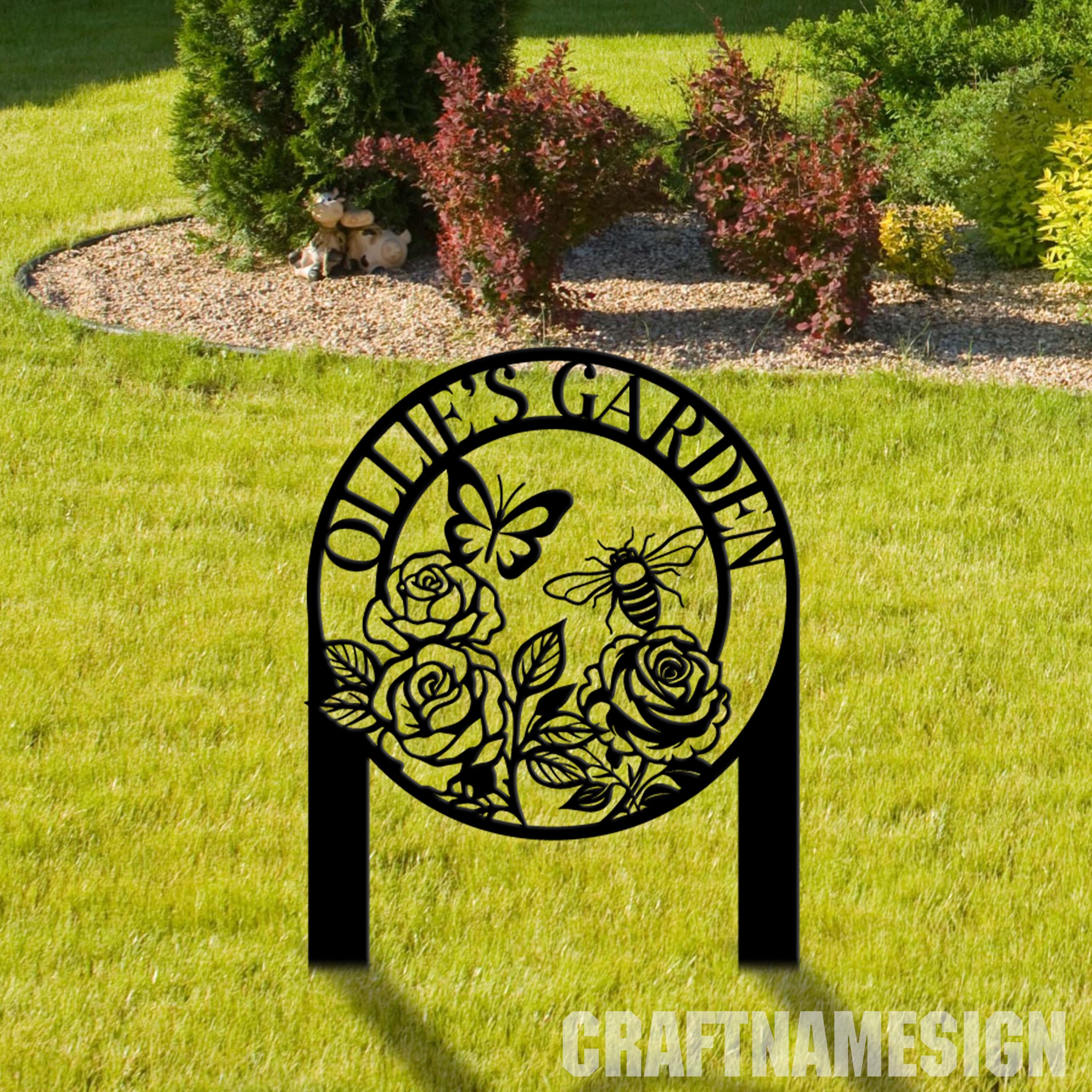 Personalized Rose Garden With Butterfly Metal Stake, Metal Yard Stake ...