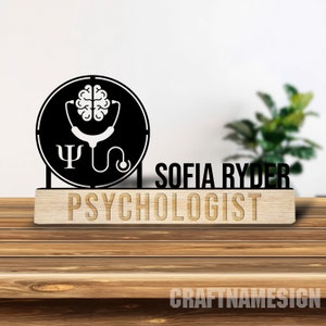 Custom Wooden Psychologist Desk Name Plate, Therapist Metal Nameplate ...
