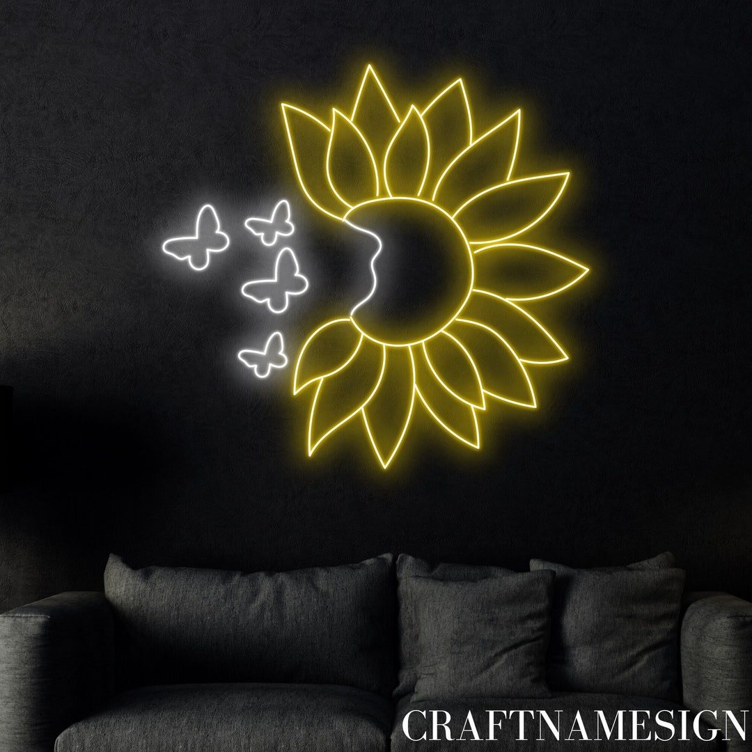 Sunflower Butterflies Neon Sign, Sunflower Led Sign, Custom Neon Sign ...