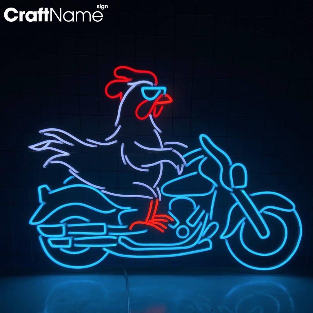 Chicken Motorbiker Neon Sign, Chicken Delivery Led Sign, Custom Neon ...
