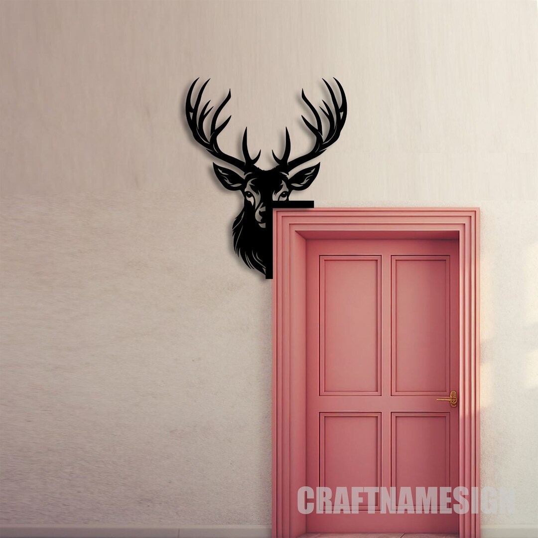 Deer Door Corner Metal Wall Art, Deer in Forest Door Topper, Deer Door ...