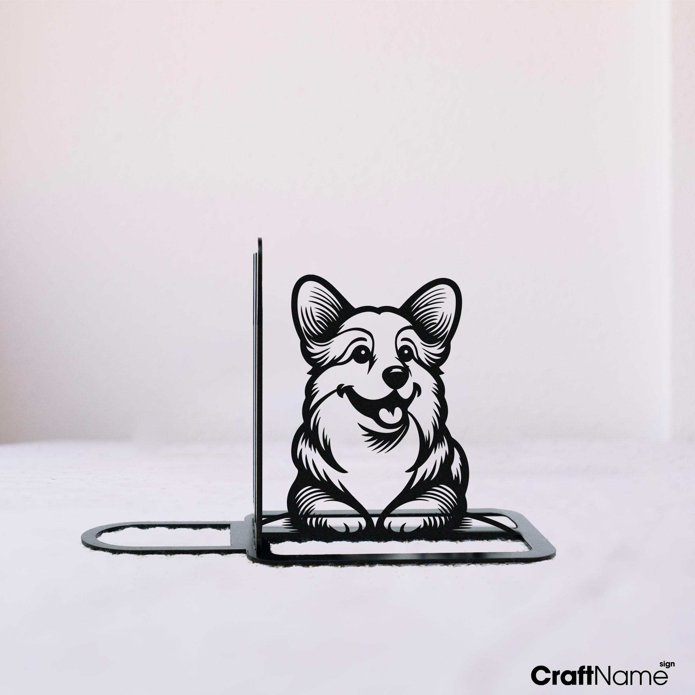 Custom Last Name Corgi Dog Metal Bookend, Personalized Name Book Ends ...