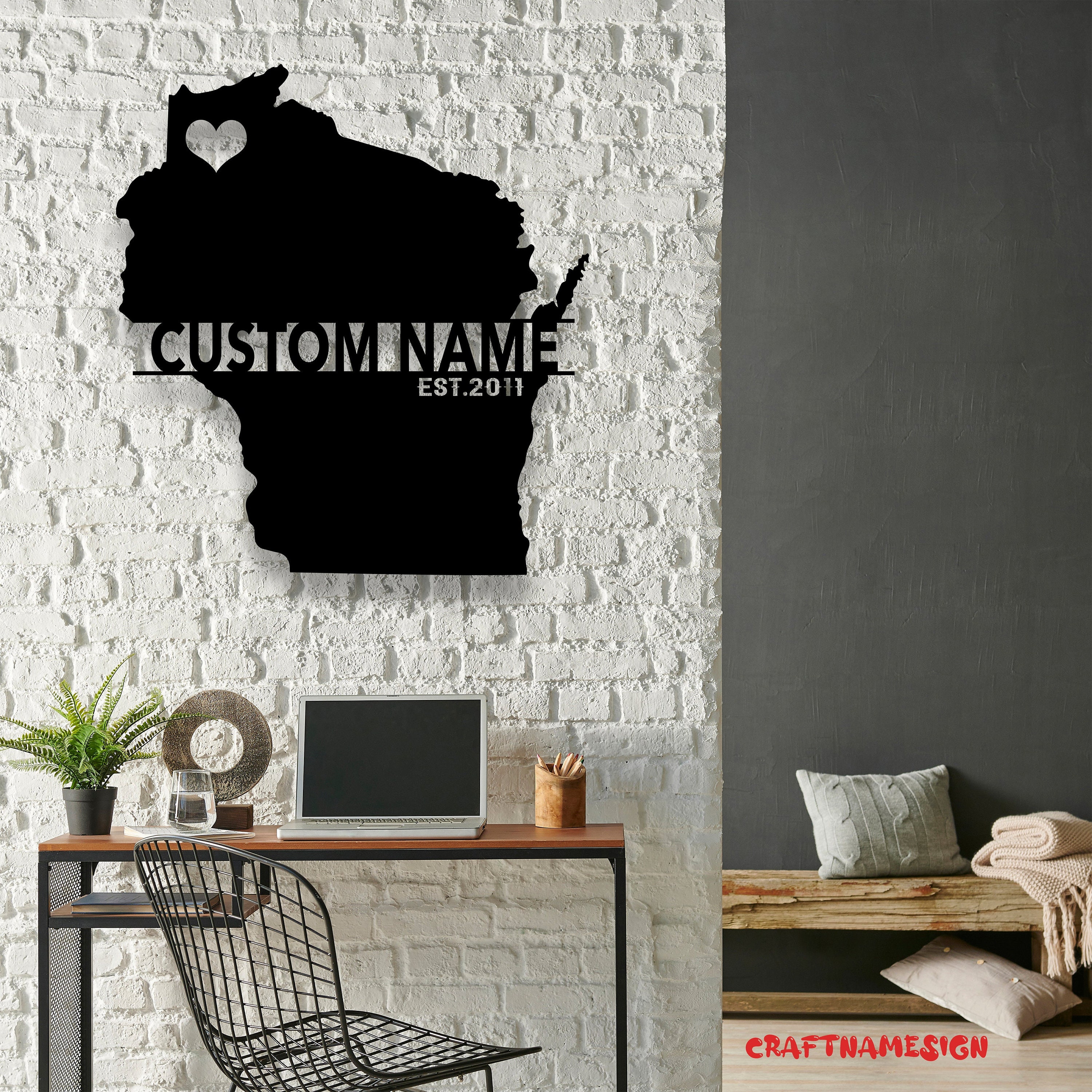 Custom Wisconsin Map Metal Wall Art LED Light - Personalized Wisconsin ...