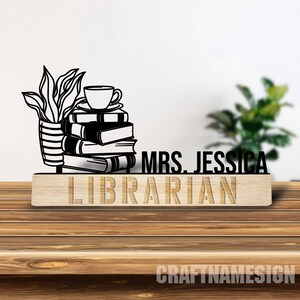 Custom Wooden Librarian Desk Name Plate, Library Metal Nameplate for ...