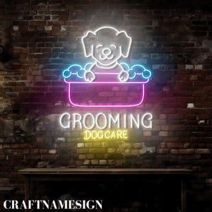 Grooming Dog Care Neon Sign, Dog Pet Grooming Led Sign, Custom Neon ...