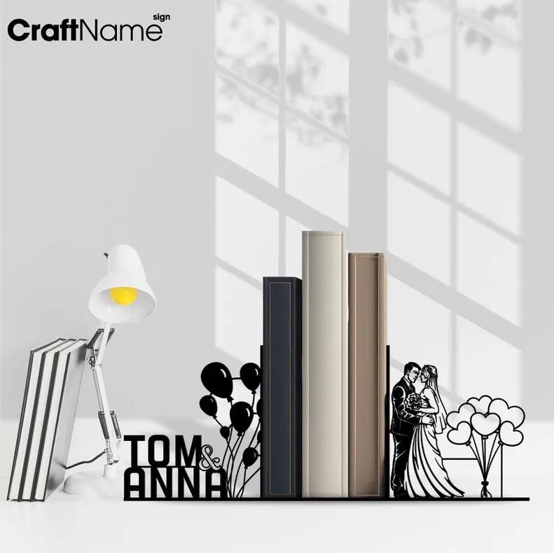 Custom Metal Bookend, Personalized Name Letter Logo Book Ends, Book Stand Metal Art, Book Nook ...